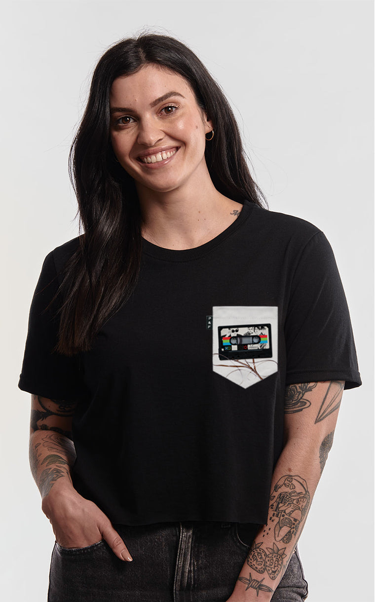 1987-Women's Crop Top Pocket T-Shirt | Pockets & Sons