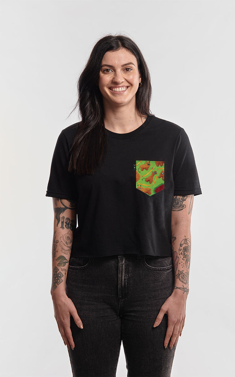 Crocopoulatorius-Women's Crop Top Pocket T-Shirt | Pockets & Threads